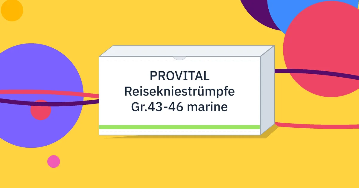 Symbolbild: Packung mit der Aufschrift PROVITAL Reisekniestrümpfe Gr.43-46 marine (PZN 07121698) – Verfügbarkeit und Bezug in Apotheken in Frankfurt am Main