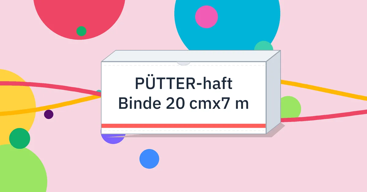 Symbolbild: Packung mit der Aufschrift PÜTTER-haft Binde 20 cmx7 m (PZN 10109353) – Verfügbarkeit und Bezug in Apotheken in Frankfurt am Main