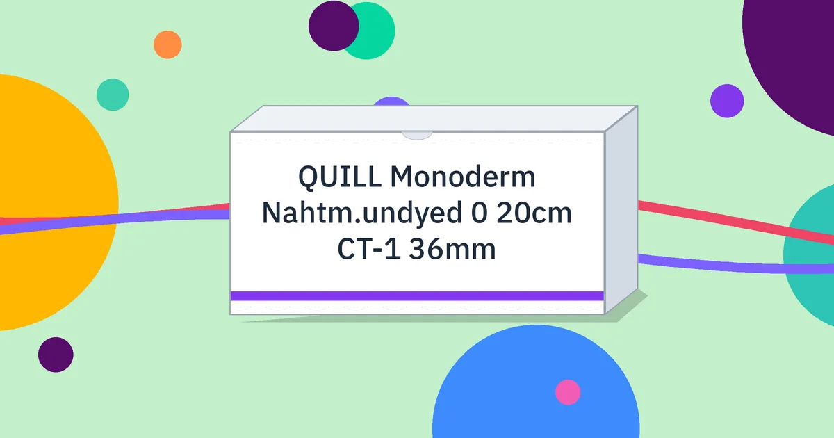 Symbolbild: Packung mit der Aufschrift QUILL Monoderm Nahtm.undyed 0 20cm CT-1 36mm (PZN 17987921) – Verfügbarkeit und Bezug in Apotheken in Frankfurt am Main