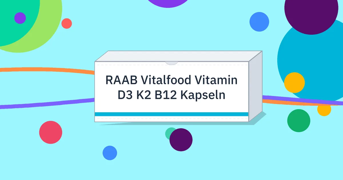 Symbolbild: Packung mit der Aufschrift RAAB Vitalfood Vitamin D3 K2 B12 Kapseln (PZN 19305759) – Verfügbarkeit und Bezug in Apotheken in Frankfurt am Main