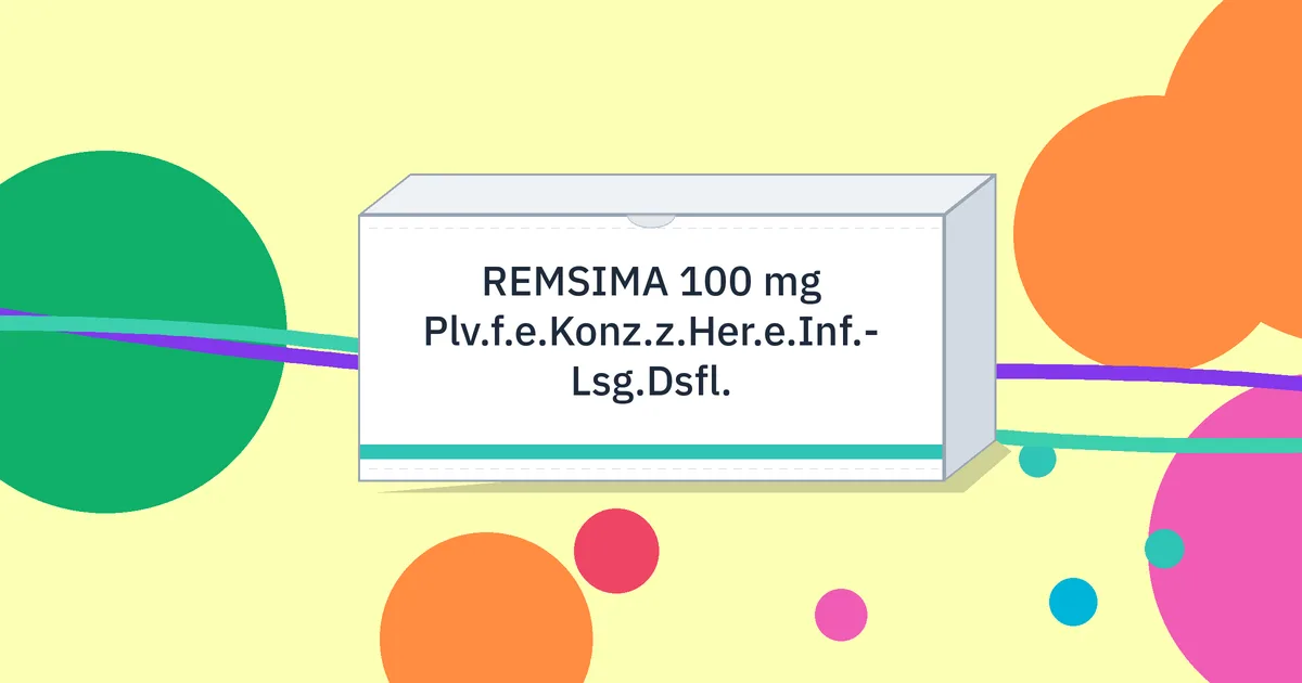 Symbolbild: Packung mit der Aufschrift REMSIMA 100 mg Plv.f.e.Konz.z.Her.e.Inf.-Lsg.Dsfl. (PZN 11133721) – Verfügbarkeit und Bezug in Apotheken in Frankfurt am Main