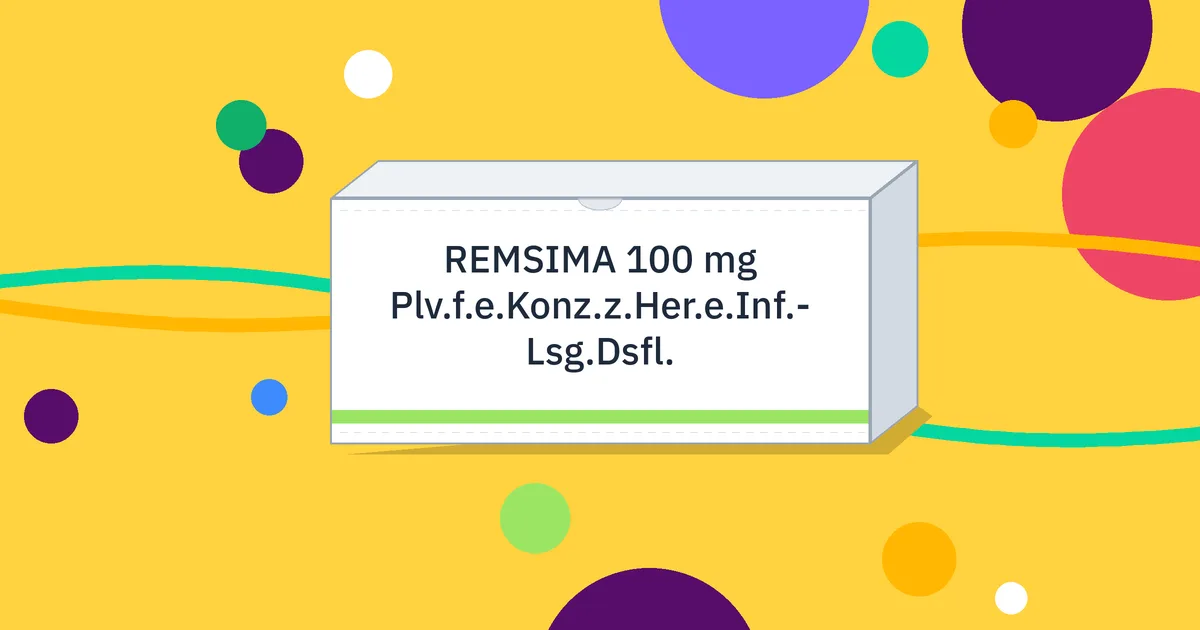Symbolbild: Packung mit der Aufschrift REMSIMA 100 mg Plv.f.e.Konz.z.Her.e.Inf.-Lsg.Dsfl. (PZN 18256668) – Verfügbarkeit und Bezug in Apotheken in Frankfurt am Main