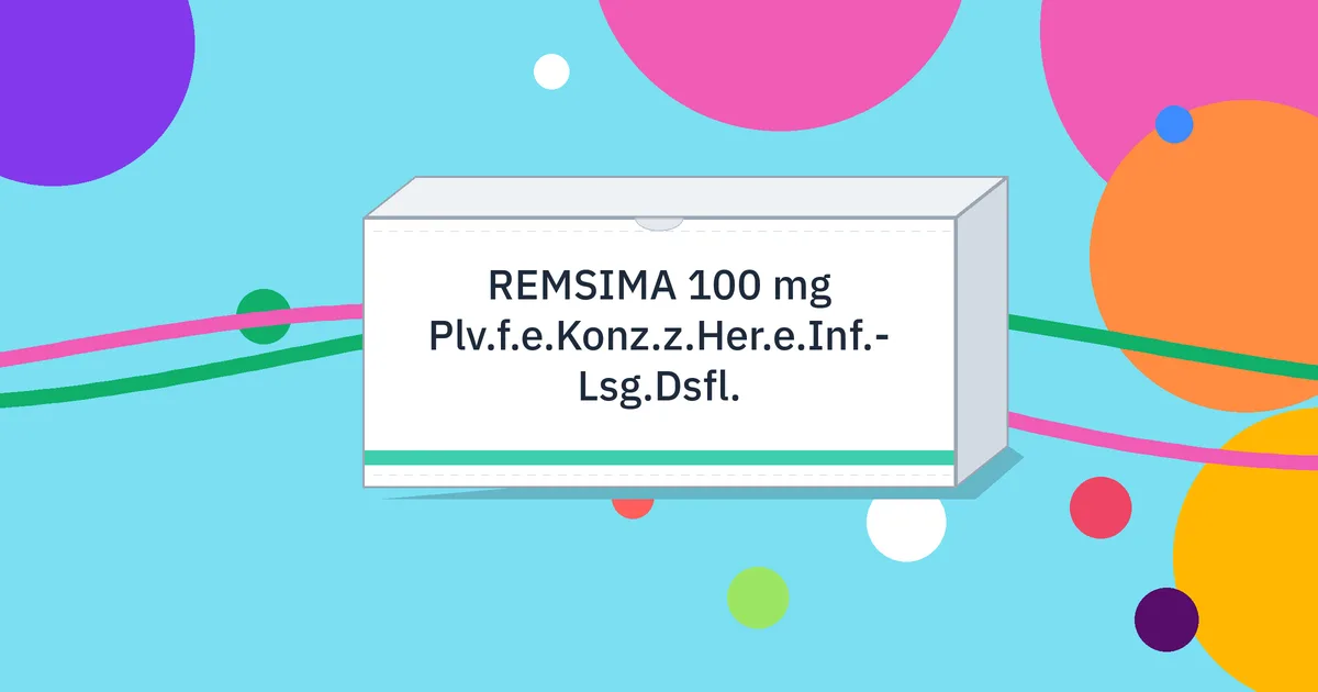 Symbolbild: Packung mit der Aufschrift REMSIMA 100 mg Plv.f.e.Konz.z.Her.e.Inf.-Lsg.Dsfl. (PZN 19660354) – Verfügbarkeit und Bezug in Apotheken in Frankfurt am Main