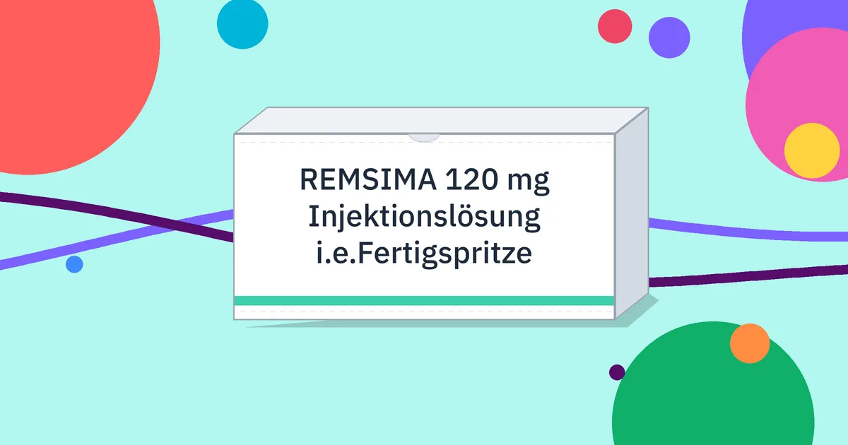 Symbolbild: Packung mit der Aufschrift REMSIMA 120 mg Injektionslösung i.e.Fertigspritze (PZN 17444899) – Verfügbarkeit und Bezug in Apotheken in Frankfurt am Main