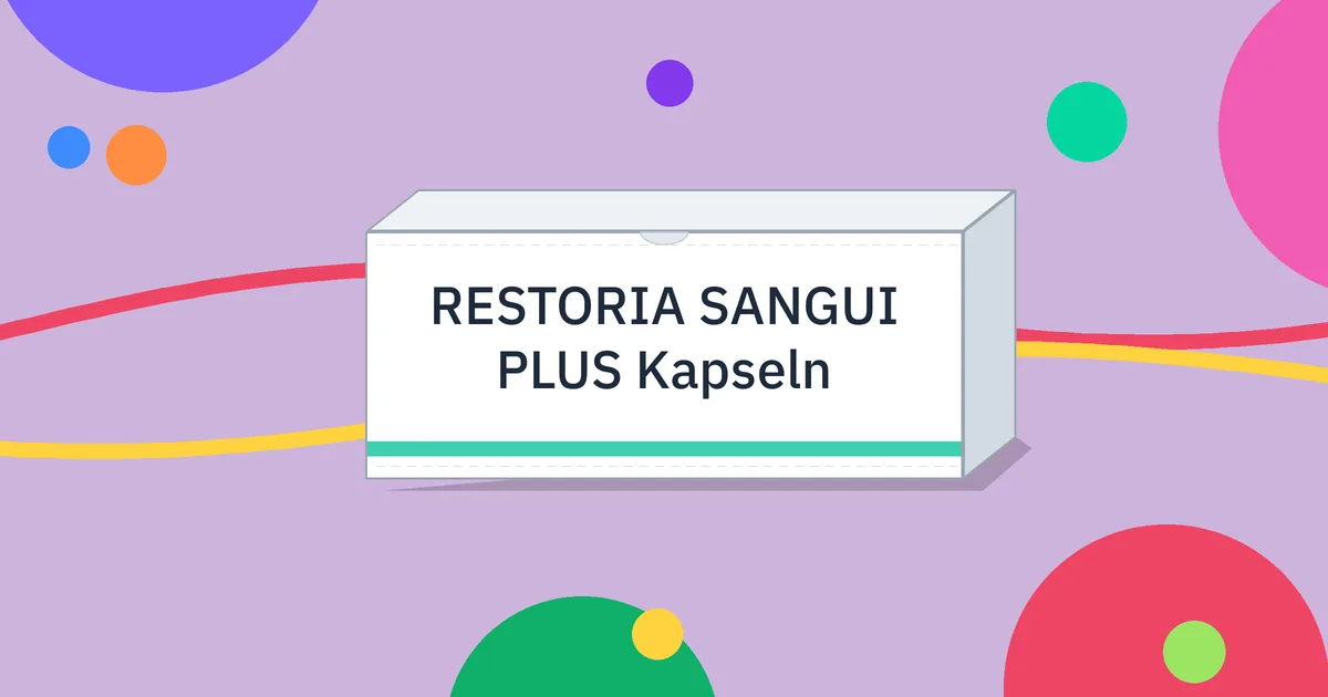 Symbolbild: Packung mit der Aufschrift RESTORIA SANGUI PLUS Kapseln (PZN 18248611) – Verfügbarkeit und Bezug in Apotheken in Frankfurt am Main
