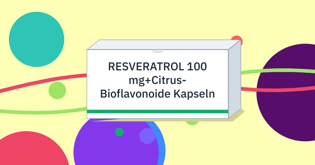 Symbolbild: Packung mit der Aufschrift RESVERATROL 100 mg+Citrus-Bioflavonoide Kapseln (PZN 10309968) – Verfügbarkeit und Bezug in Apotheken in Frankfurt am Main