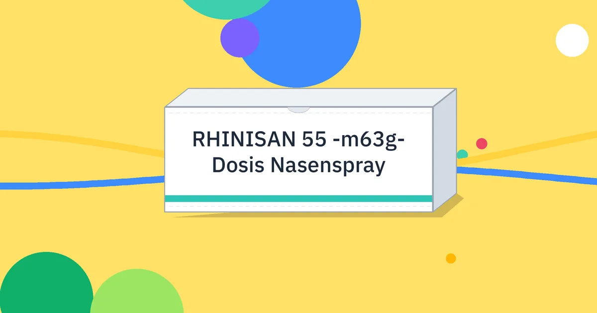 Symbolbild: Packung mit der Aufschrift RHINISAN 55 -m63g-Dosis Nasenspray (PZN 03901560) – Verfügbarkeit und Bezug in Apotheken in Frankfurt am Main