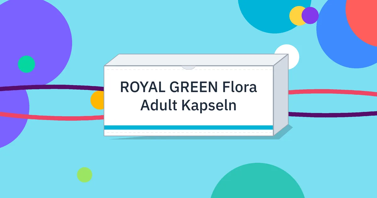 Symbolbild: Packung mit der Aufschrift ROYAL GREEN Flora Adult Kapseln (PZN 20175842) – Verfügbarkeit und Bezug in Apotheken in Frankfurt am Main