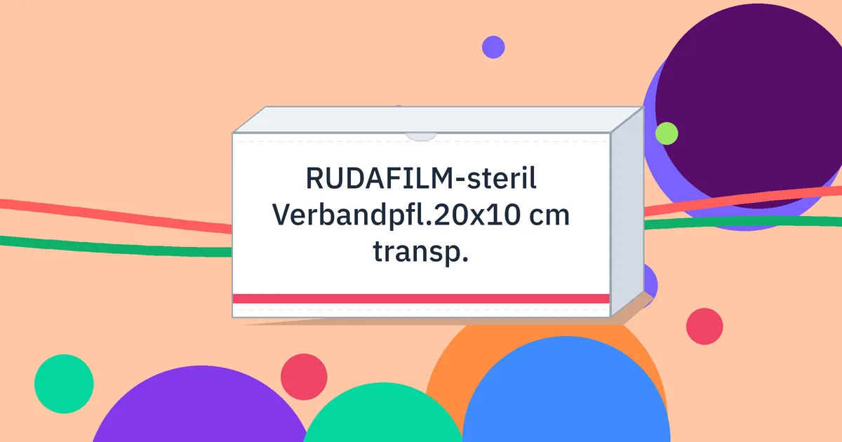 Symbolbild: Packung mit der Aufschrift RUDAFILM-steril Verbandpfl.20x10 cm transp. (PZN 15879529) – Verfügbarkeit und Bezug in Apotheken in Frankfurt am Main