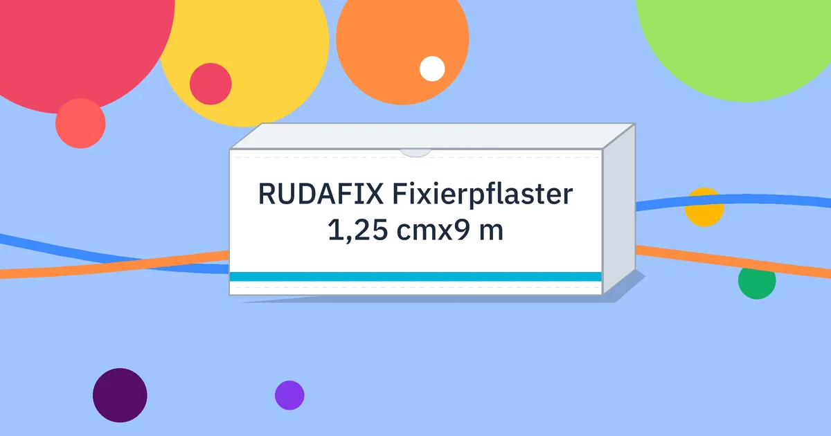Symbolbild: Packung mit der Aufschrift RUDAFIX Fixierpflaster 1,25 cmx9 m (PZN 15892369) – Verfügbarkeit und Bezug in Apotheken in Frankfurt am Main