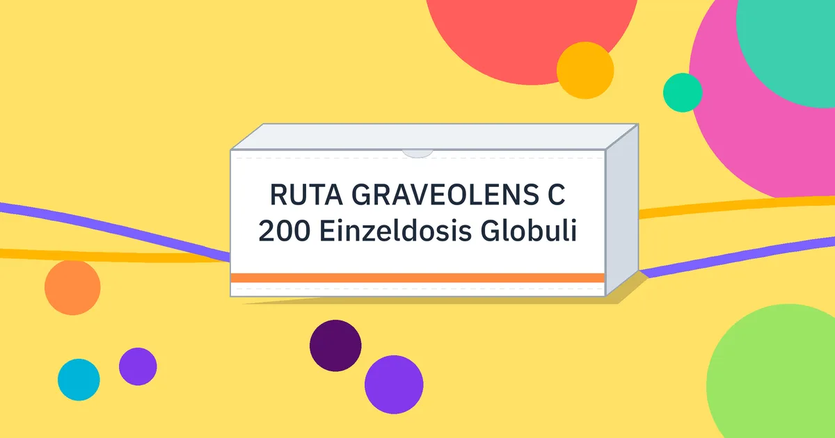 Symbolbild: Packung mit der Aufschrift RUTA GRAVEOLENS C 200 Einzeldosis Globuli (PZN 01543085) – Verfügbarkeit und Bezug in Apotheken in Frankfurt am Main