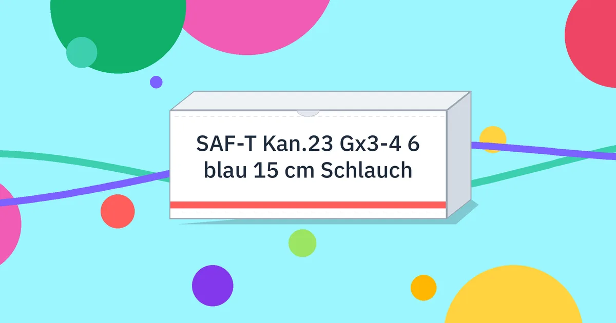 Symbolbild: Packung mit der Aufschrift SAF-T Kan.23 Gx3-4 6 blau 15 cm Schlauch (PZN 09104942) – Verfügbarkeit und Bezug in Apotheken in Frankfurt am Main