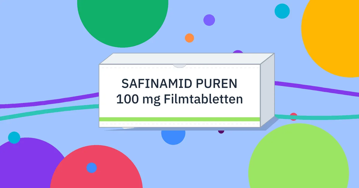 Symbolbild: Packung mit der Aufschrift SAFINAMID PUREN 100 mg Filmtabletten (PZN 19645426) – Verfügbarkeit und Bezug in Apotheken in Frankfurt am Main