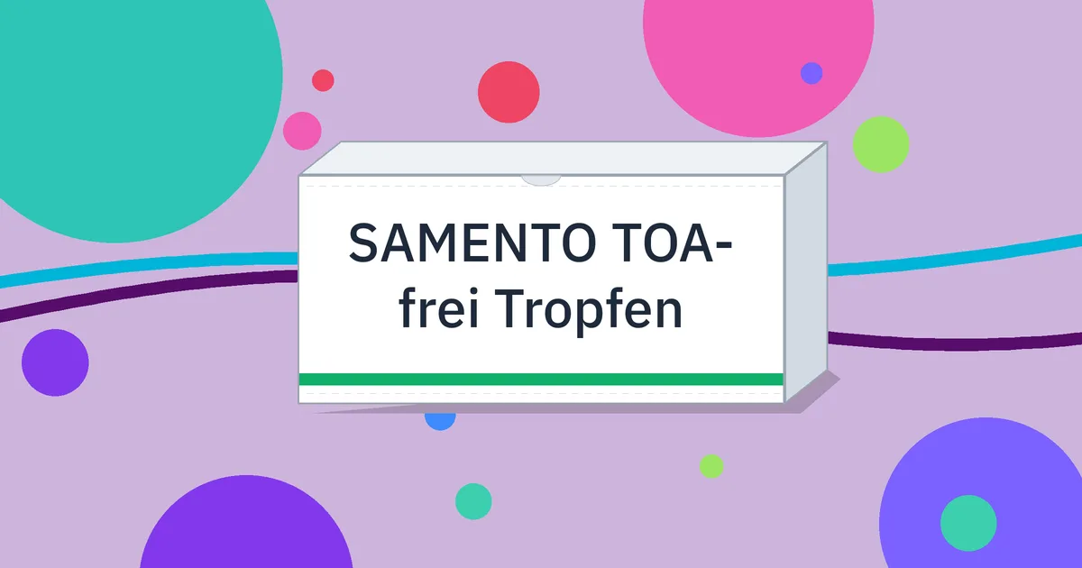 Symbolbild: Packung mit der Aufschrift SAMENTO TOA-frei Tropfen (PZN 16396862) – Verfügbarkeit und Bezug in Apotheken in Frankfurt am Main