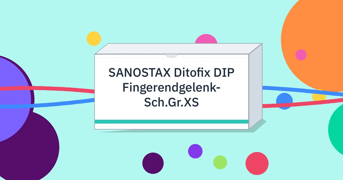 Symbolbild: Packung mit der Aufschrift SANOSTAX Ditofix DIP Fingerendgelenk-Sch.Gr.XS (PZN 11604681) – Verfügbarkeit und Bezug in Apotheken in Frankfurt am Main