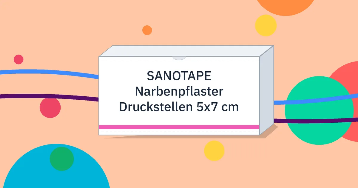Symbolbild: Packung mit der Aufschrift SANOTAPE Narbenpflaster Druckstellen 5x7 cm (PZN 20223191) – Verfügbarkeit und Bezug in Apotheken in Frankfurt am Main