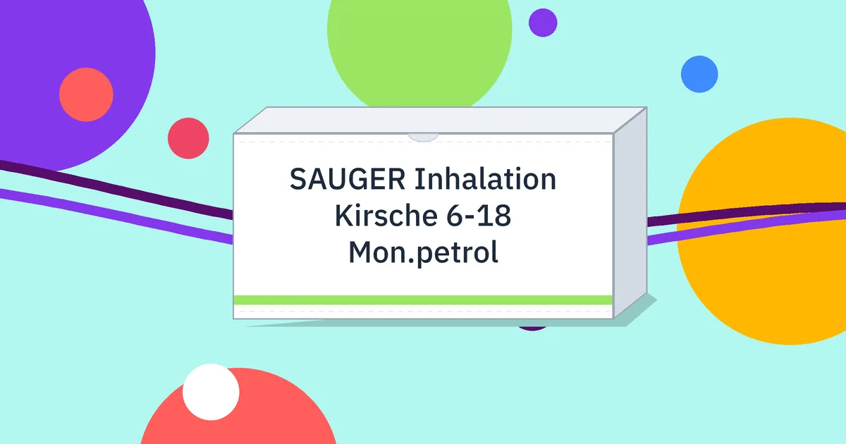 Symbolbild: Packung mit der Aufschrift SAUGER Inhalation Kirsche 6-18 Mon.petrol (PZN 00224969) – Verfügbarkeit und Bezug in Apotheken in Frankfurt am Main