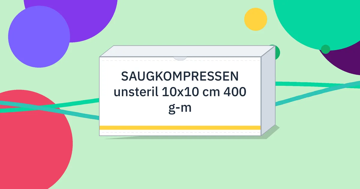Symbolbild: Packung mit der Aufschrift SAUGKOMPRESSEN unsteril 10x10 cm 400 g-m (PZN 01653796) – Verfügbarkeit und Bezug in Apotheken in Frankfurt am Main