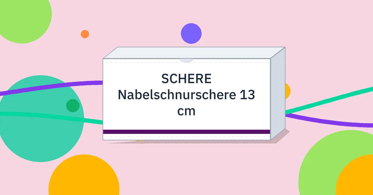 Symbolbild: Packung mit der Aufschrift SCHERE Nabelschnurschere 13 cm (PZN 01735732) – Verfügbarkeit und Bezug in Apotheken in Frankfurt am Main
