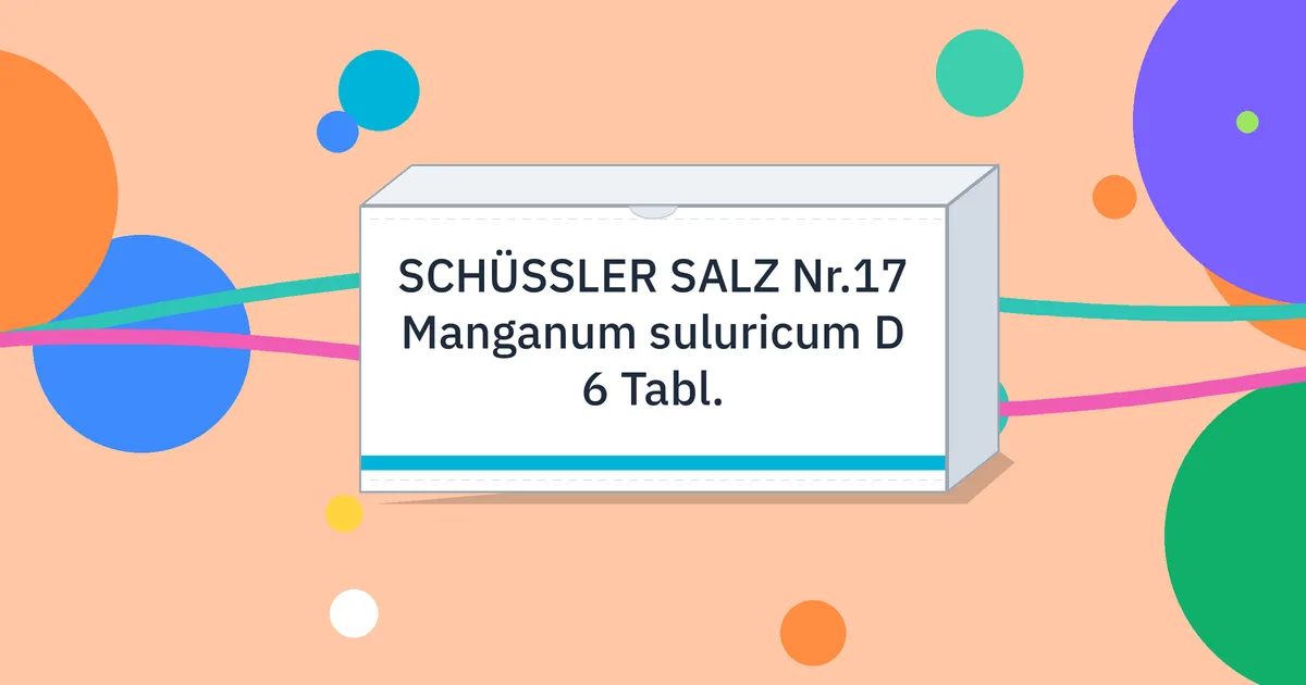 Symbolbild: Packung mit der Aufschrift SCHÜSSLER SALZ Nr.17 Manganum suluricum D 6 Tabl. (PZN 19644065) – Verfügbarkeit und Bezug in Apotheken in Frankfurt am Main