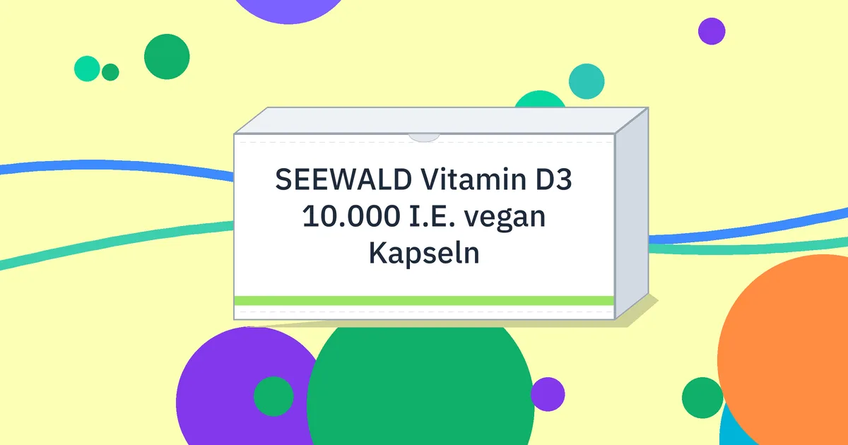 Symbolbild: Packung mit der Aufschrift SEEWALD Vitamin D3 10.000 I.E. vegan Kapseln (PZN 19542778) – Verfügbarkeit und Bezug in Apotheken in Frankfurt am Main