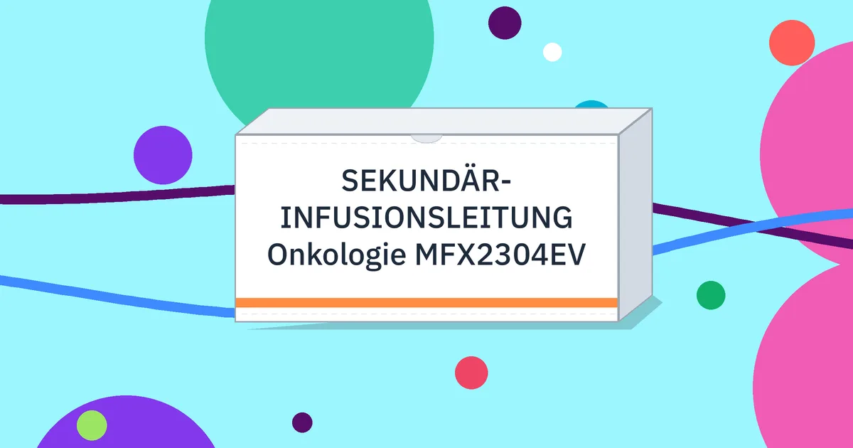 Symbolbild: Packung mit der Aufschrift SEKUNDÄR-INFUSIONSLEITUNG Onkologie MFX2304EV (PZN 13655926) – Verfügbarkeit und Bezug in Apotheken in Frankfurt am Main