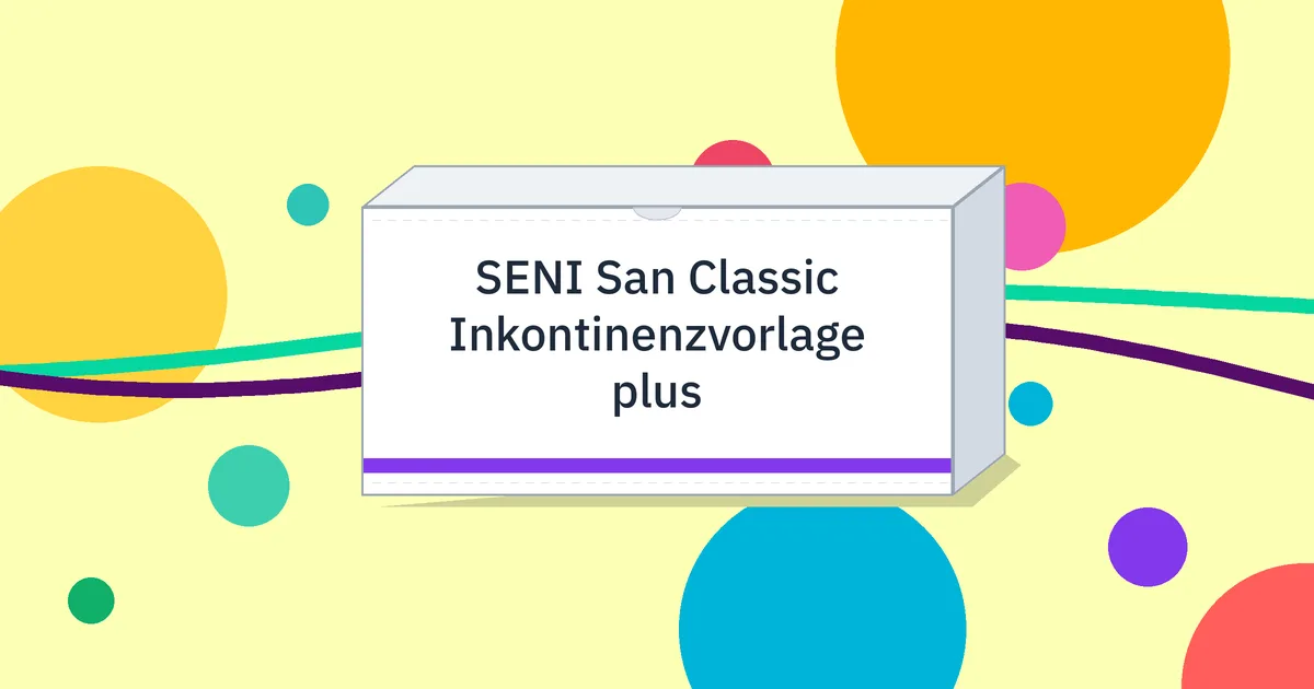 Symbolbild: Packung mit der Aufschrift SENI San Classic Inkontinenzvorlage plus (PZN 18012280) – Verfügbarkeit und Bezug in Apotheken in Frankfurt am Main