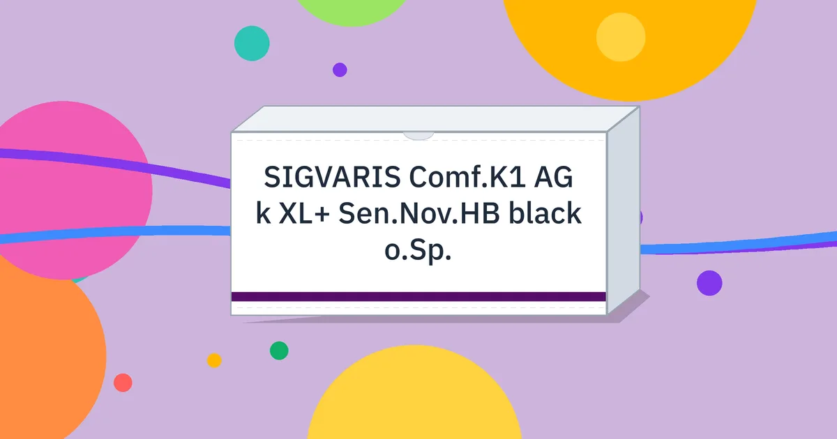 Symbolbild: Packung mit der Aufschrift SIGVARIS Comf.K1 AG k XL+ Sen.Nov.HB black o.Sp. (PZN 17104264) – Verfügbarkeit und Bezug in Apotheken in Frankfurt am Main