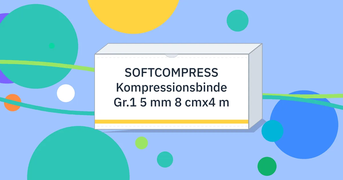 Symbolbild: Packung mit der Aufschrift SOFTCOMPRESS Kompressionsbinde Gr.1 5 mm 8 cmx4 m (PZN 13506043) – Verfügbarkeit und Bezug in Apotheken in Frankfurt am Main