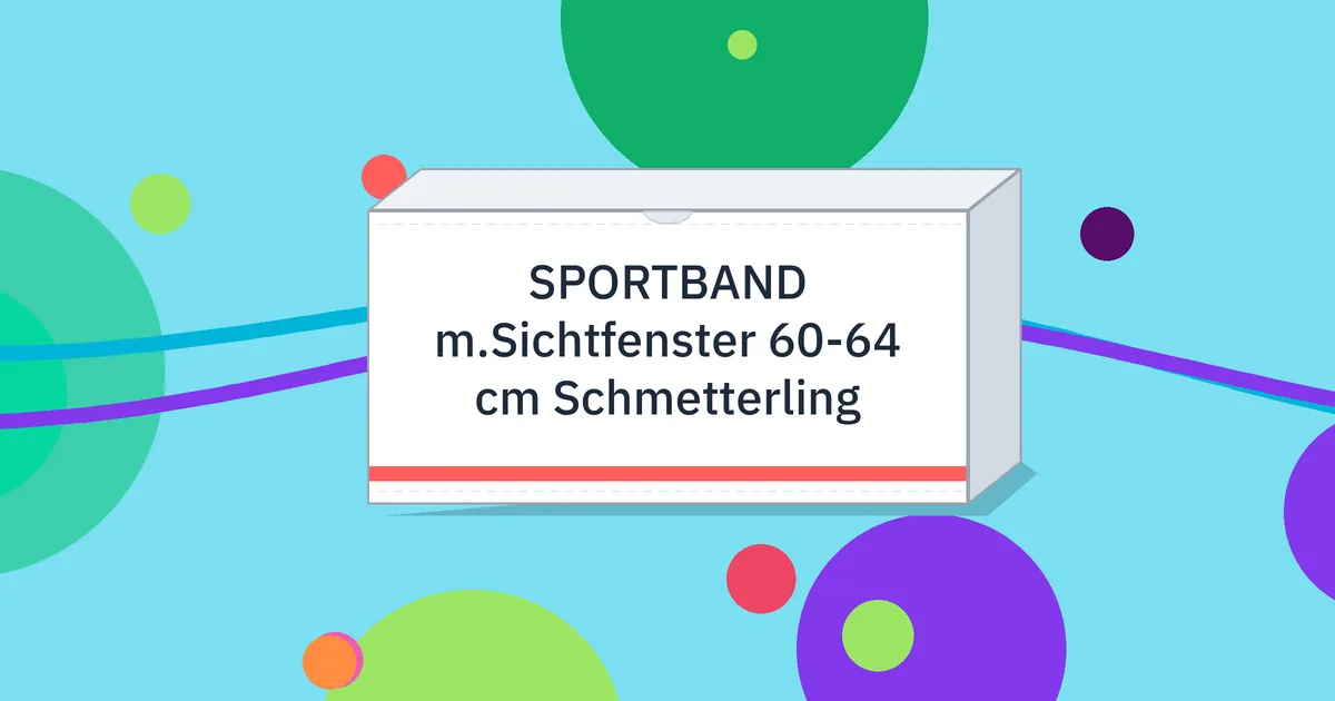 Symbolbild: Packung mit der Aufschrift SPORTBAND m.Sichtfenster 60-64 cm Schmetterling (PZN 13916462) – Verfügbarkeit und Bezug in Apotheken in Frankfurt am Main