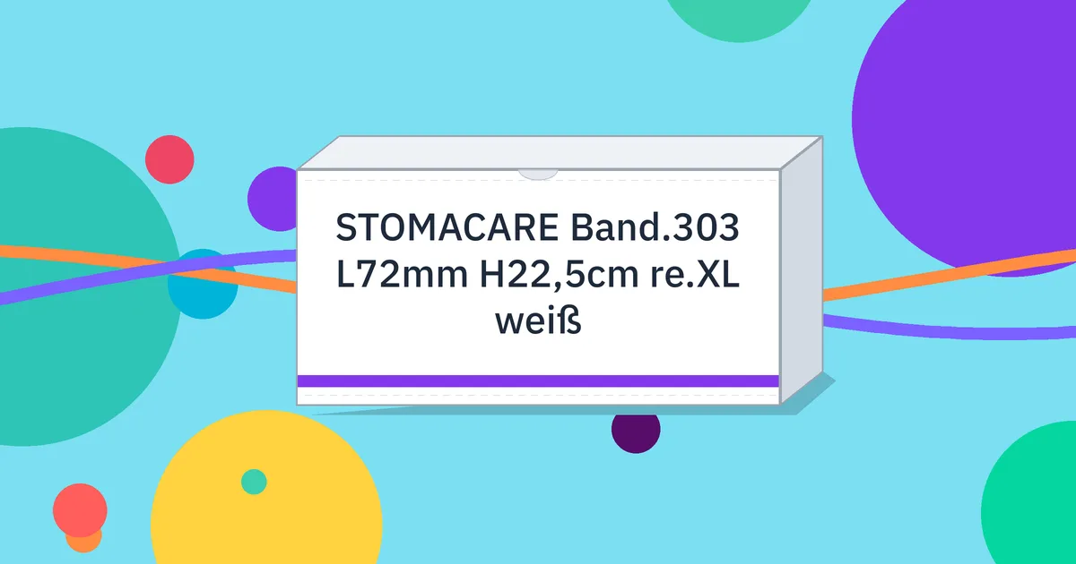 Symbolbild: Packung mit der Aufschrift STOMACARE Band.303 L72mm H22,5cm re.XL weiß (PZN 03414860) – Verfügbarkeit und Bezug in Apotheken in Frankfurt am Main