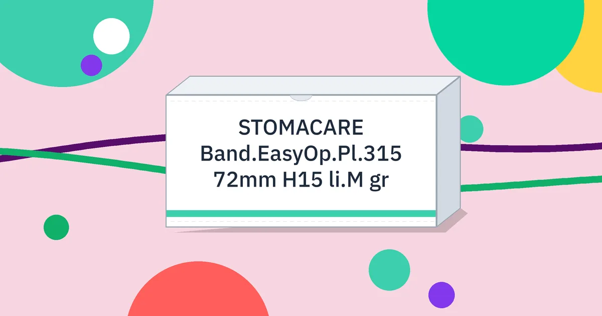 Symbolbild: Packung mit der Aufschrift STOMACARE Band.EasyOp.Pl.315 72mm H15 li.M gr (PZN 17905550) – Verfügbarkeit und Bezug in Apotheken in Frankfurt am Main