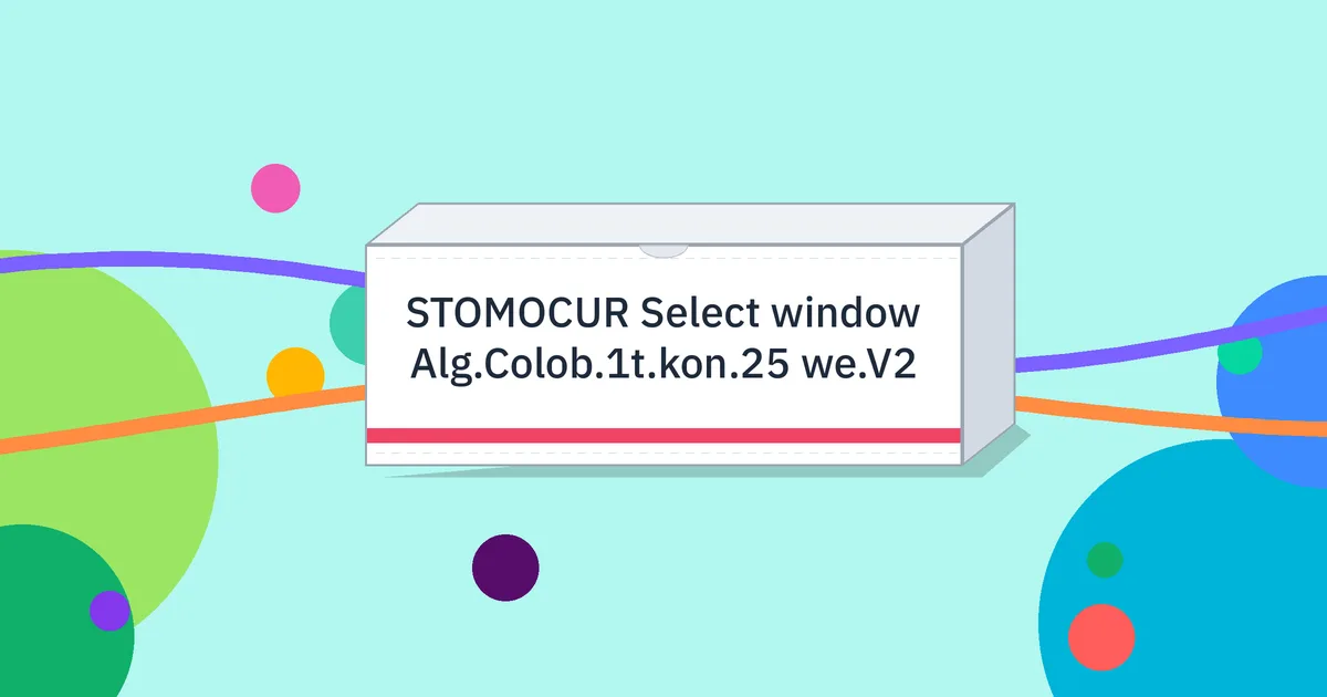Symbolbild: Packung mit der Aufschrift STOMOCUR Select window Alg.Colob.1t.kon.25 we.V2 (PZN 11549315) – Verfügbarkeit und Bezug in Apotheken in Frankfurt am Main