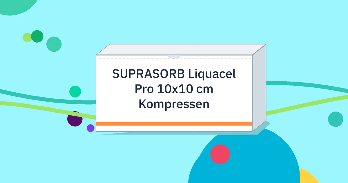 Symbolbild: Packung mit der Aufschrift SUPRASORB Liquacel Pro 10x10 cm Kompressen (PZN 19296196) – Verfügbarkeit und Bezug in Apotheken in Frankfurt am Main