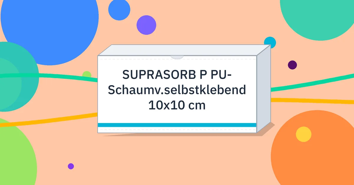 Symbolbild: Packung mit der Aufschrift SUPRASORB P PU-Schaumv.selbstklebend 10x10 cm (PZN 19065290) – Verfügbarkeit und Bezug in Apotheken in Frankfurt am Main