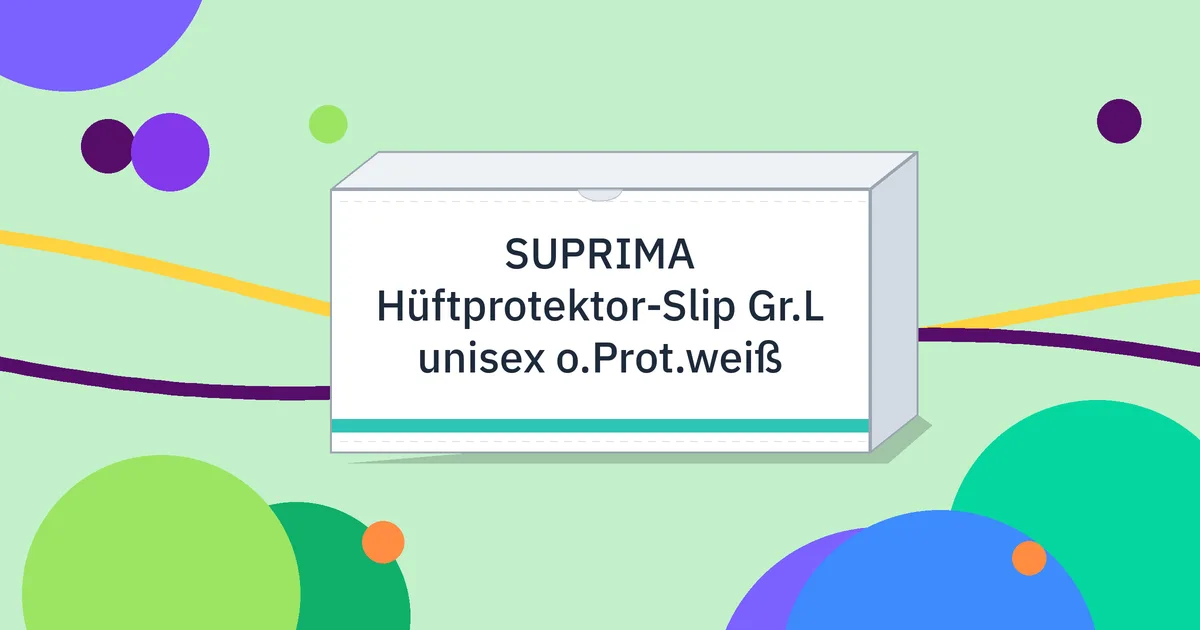 Symbolbild: Packung mit der Aufschrift SUPRIMA Hüftprotektor-Slip Gr.L unisex o.Prot.weiß (PZN 09737713) – Verfügbarkeit und Bezug in Apotheken in Frankfurt am Main