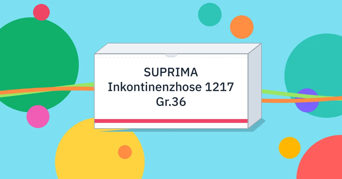 Symbolbild: Packung mit der Aufschrift SUPRIMA Inkontinenzhose 1217 Gr.36 (PZN 03719878) – Verfügbarkeit und Bezug in Apotheken in Frankfurt am Main