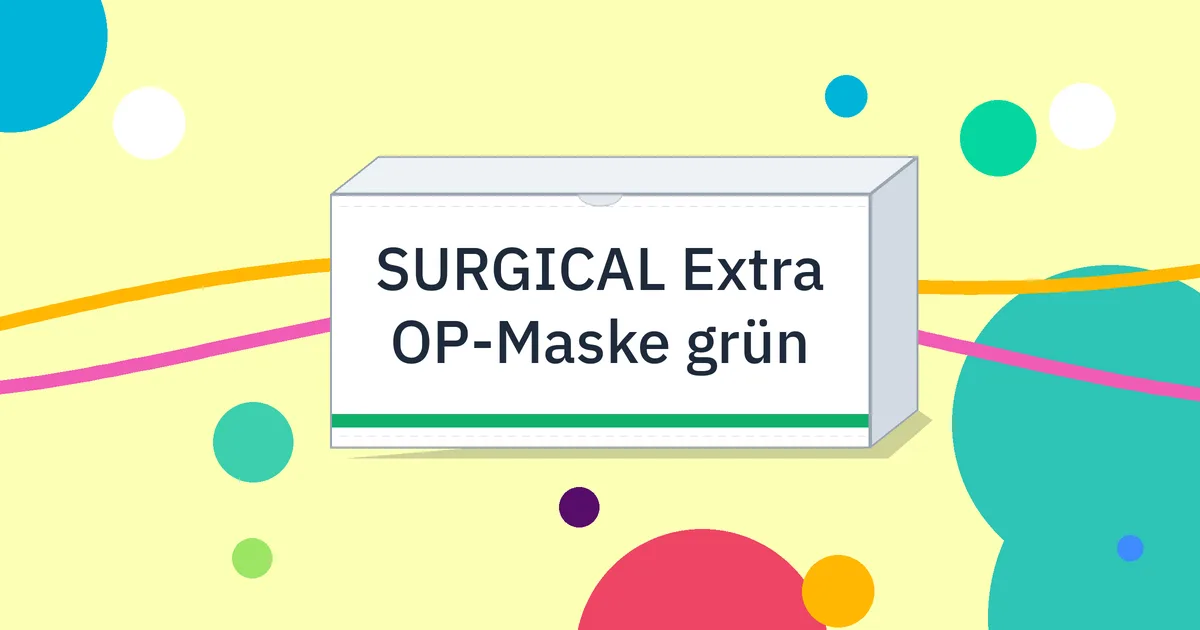 Symbolbild: Packung mit der Aufschrift SURGICAL Extra OP-Maske grün (PZN 07704460) – Verfügbarkeit und Bezug in Apotheken in Frankfurt am Main