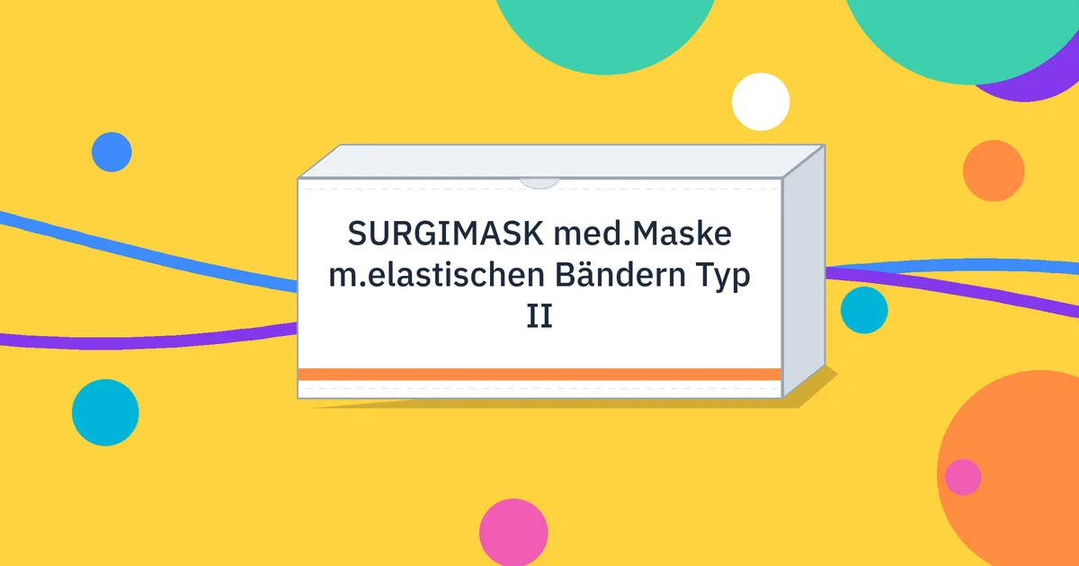 Symbolbild: Packung mit der Aufschrift SURGIMASK med.Maske m.elastischen Bändern Typ II (PZN 16787491) – Verfügbarkeit und Bezug in Apotheken in Frankfurt am Main