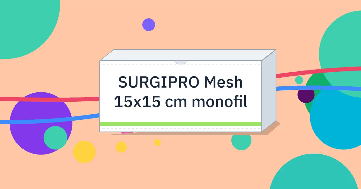 Symbolbild: Packung mit der Aufschrift SURGIPRO Mesh 15x15 cm monofil (PZN 00568410) – Verfügbarkeit und Bezug in Apotheken in Frankfurt am Main