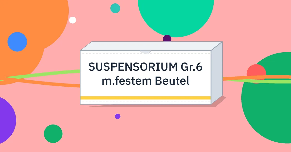 Symbolbild: Packung mit der Aufschrift SUSPENSORIUM Gr.6 m.festem Beutel (PZN 05399774) – Verfügbarkeit und Bezug in Apotheken in Frankfurt am Main