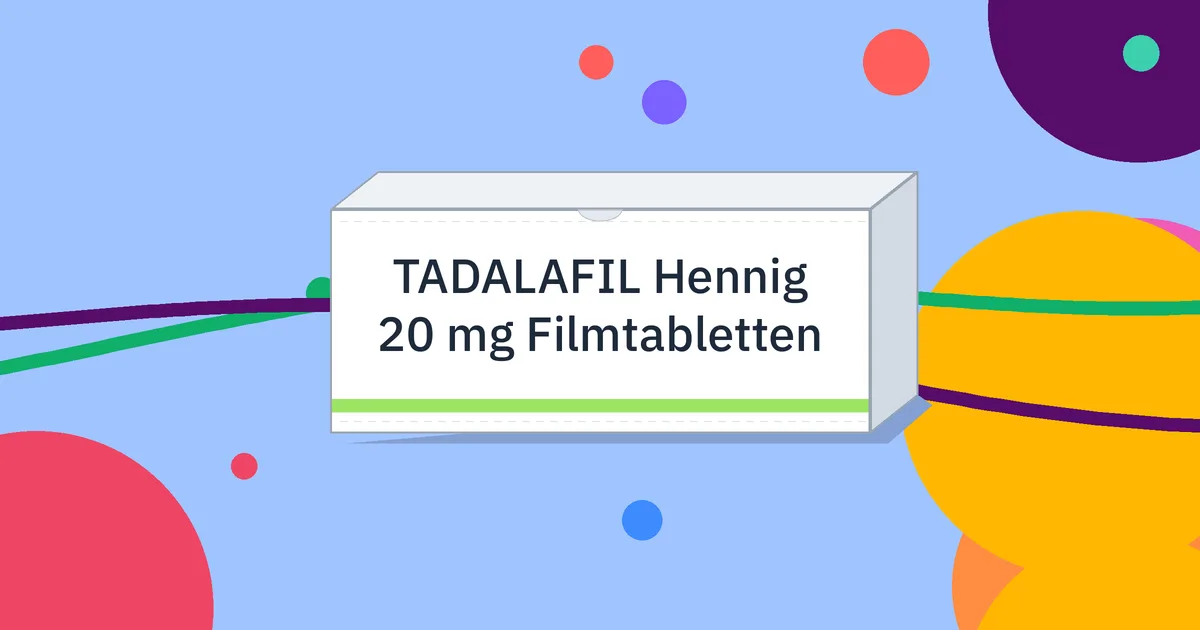 Symbolbild: Packung mit der Aufschrift TADALAFIL Hennig 20 mg Filmtabletten (PZN 12897805) – Verfügbarkeit und Bezug in Apotheken in Frankfurt am Main