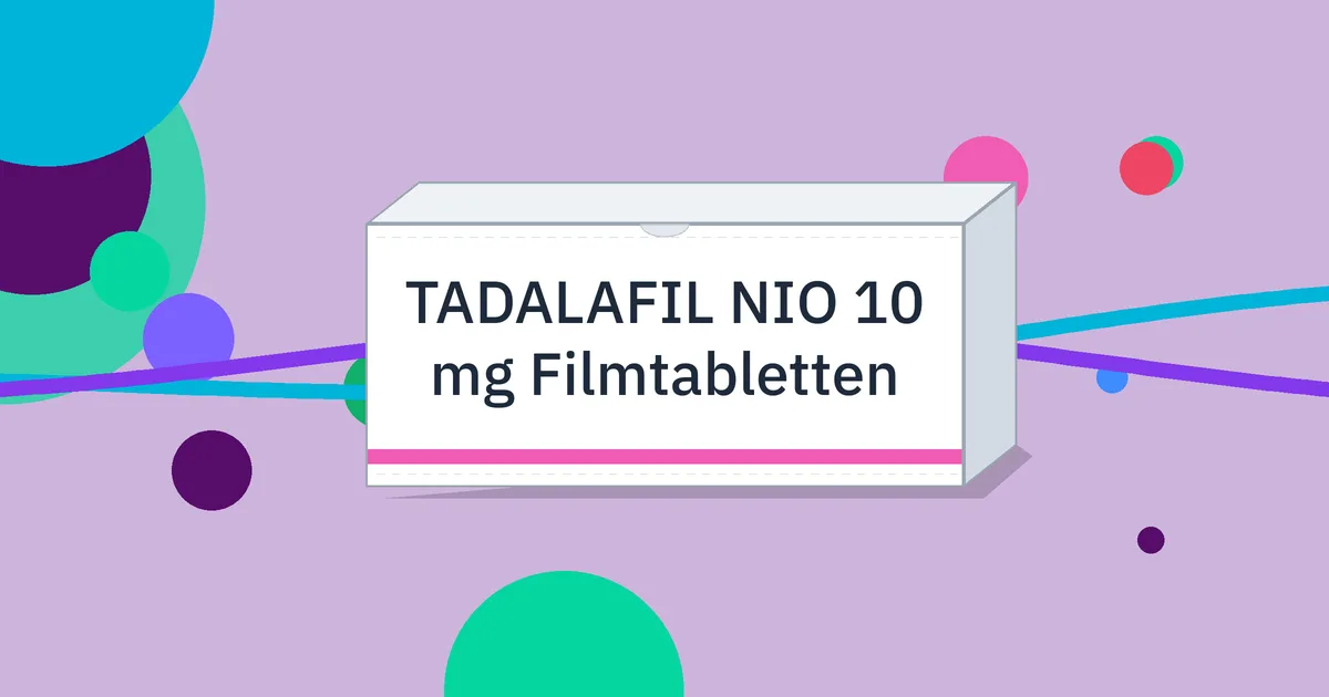 Symbolbild: Packung mit der Aufschrift TADALAFIL NIO 10 mg Filmtabletten (PZN 15638955) – Verfügbarkeit und Bezug in Apotheken in Frankfurt am Main