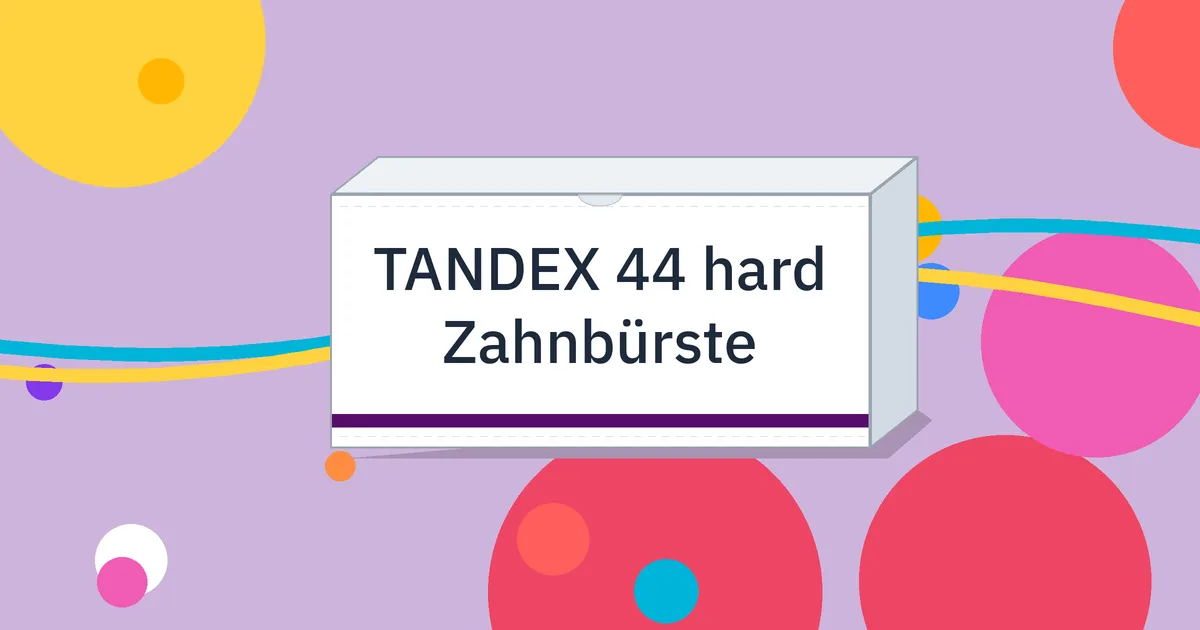 Symbolbild: Packung mit der Aufschrift TANDEX 44 hard Zahnbürste (PZN 15528847) – Verfügbarkeit und Bezug in Apotheken in Frankfurt am Main