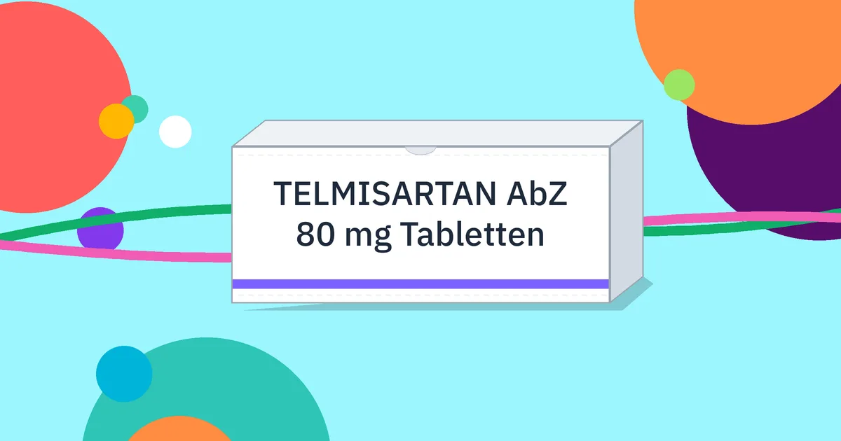 Symbolbild: Packung mit der Aufschrift TELMISARTAN AbZ 80 mg Tabletten (PZN 02180880) – Verfügbarkeit und Bezug in Apotheken in Frankfurt am Main