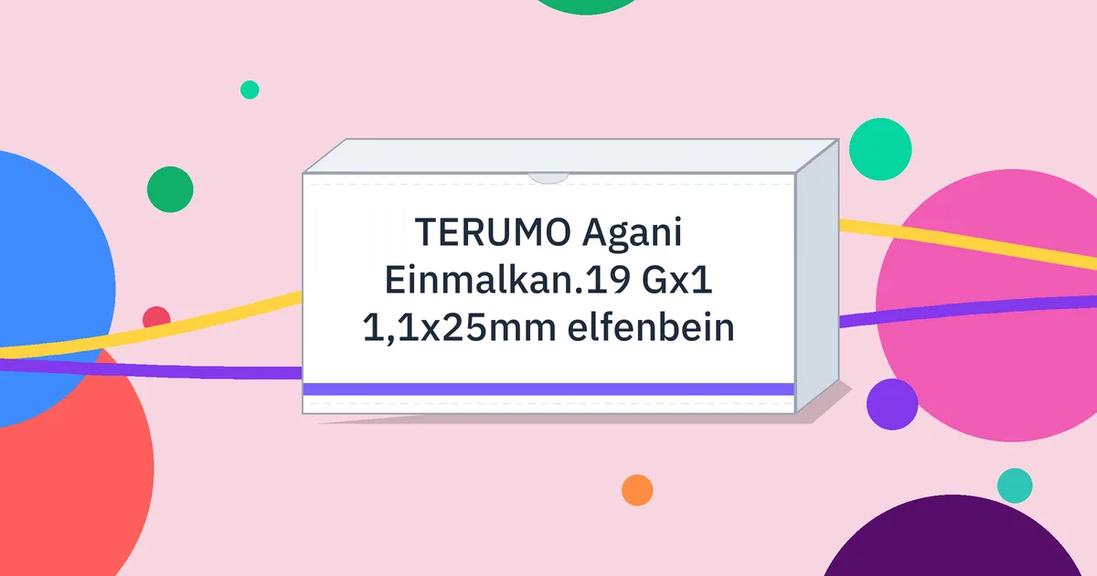 Symbolbild: Packung mit der Aufschrift TERUMO Agani Einmalkan.19 Gx1 1,1x25mm elfenbein (PZN 13873617) – Verfügbarkeit und Bezug in Apotheken in Frankfurt am Main