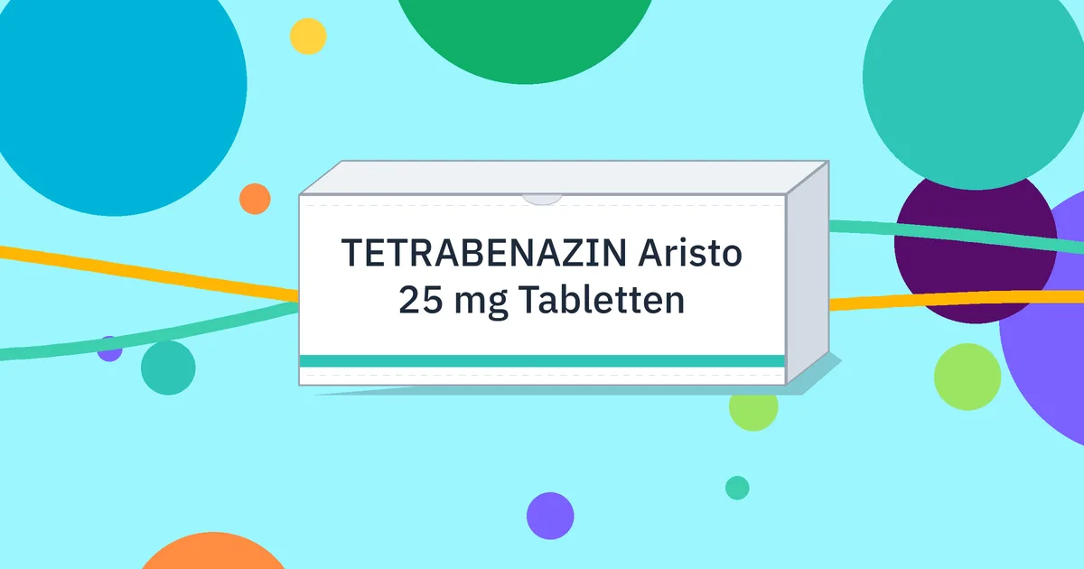 Symbolbild: Packung mit der Aufschrift TETRABENAZIN Aristo 25 mg Tabletten (PZN 20081673) – Verfügbarkeit und Bezug in Apotheken in Frankfurt am Main