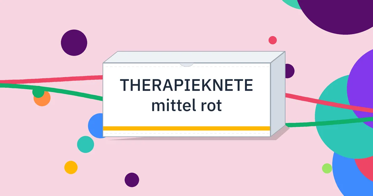 Symbolbild: Packung mit der Aufschrift THERAPIEKNETE mittel rot (PZN 15658811) – Verfügbarkeit und Bezug in Apotheken in Frankfurt am Main