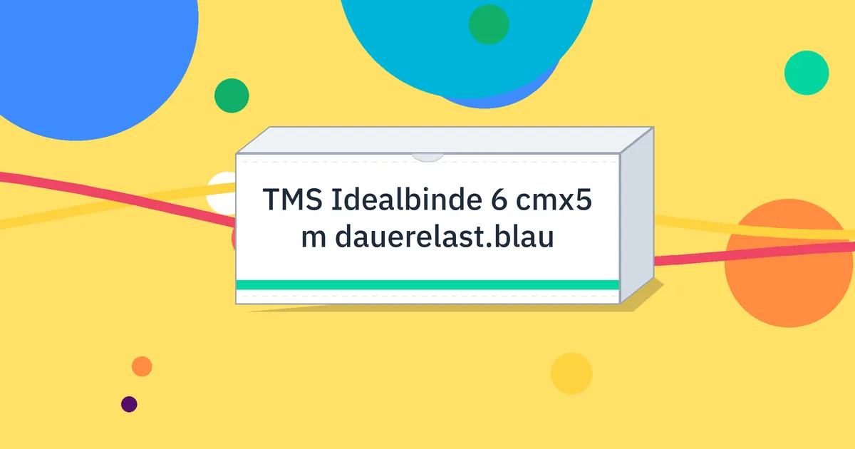 Symbolbild: Packung mit der Aufschrift TMS Idealbinde 6 cmx5 m dauerelast.blau (PZN 18317097) – Verfügbarkeit und Bezug in Apotheken in Frankfurt am Main