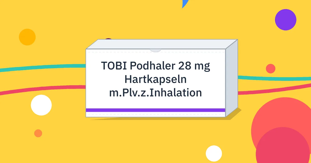 Symbolbild: Packung mit der Aufschrift TOBI Podhaler 28 mg Hartkapseln m.Plv.z.Inhalation (PZN 09520304) – Verfügbarkeit und Bezug in Apotheken in Frankfurt am Main